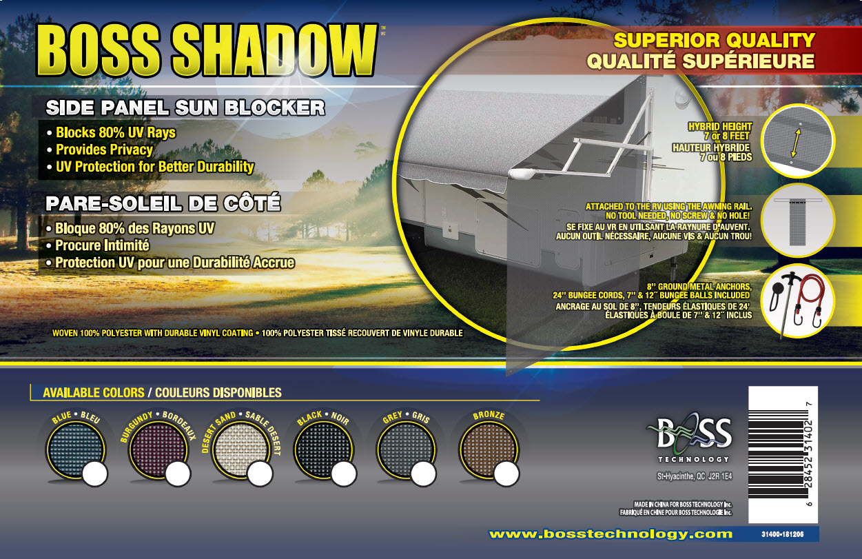 Boss Shadow Sun-Blocker Side Panel 8' Black